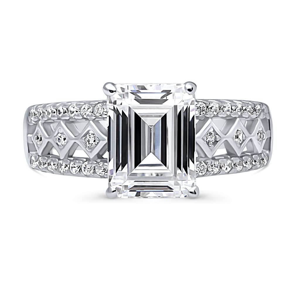 BERRICLE Sterling Silver Art Deco Cubic Zirconia CZ Fashion Ring for Women, Rhodium Plated Size 7