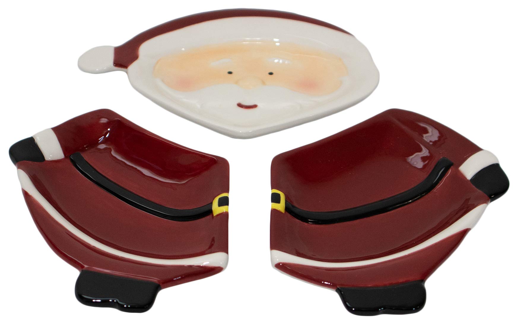 Christmas Themed Red Santa Ceramic 3-Section Server