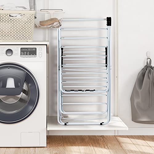 GOFLAME 2-Tier Clothes Drying Rack, Folding Laundry Dry Rack with Adjustable Supporting Bar, 26 Premium Clips, Space-Saving & Collapsible Laundry Hanger for Easy Storage, No Assembly Needed