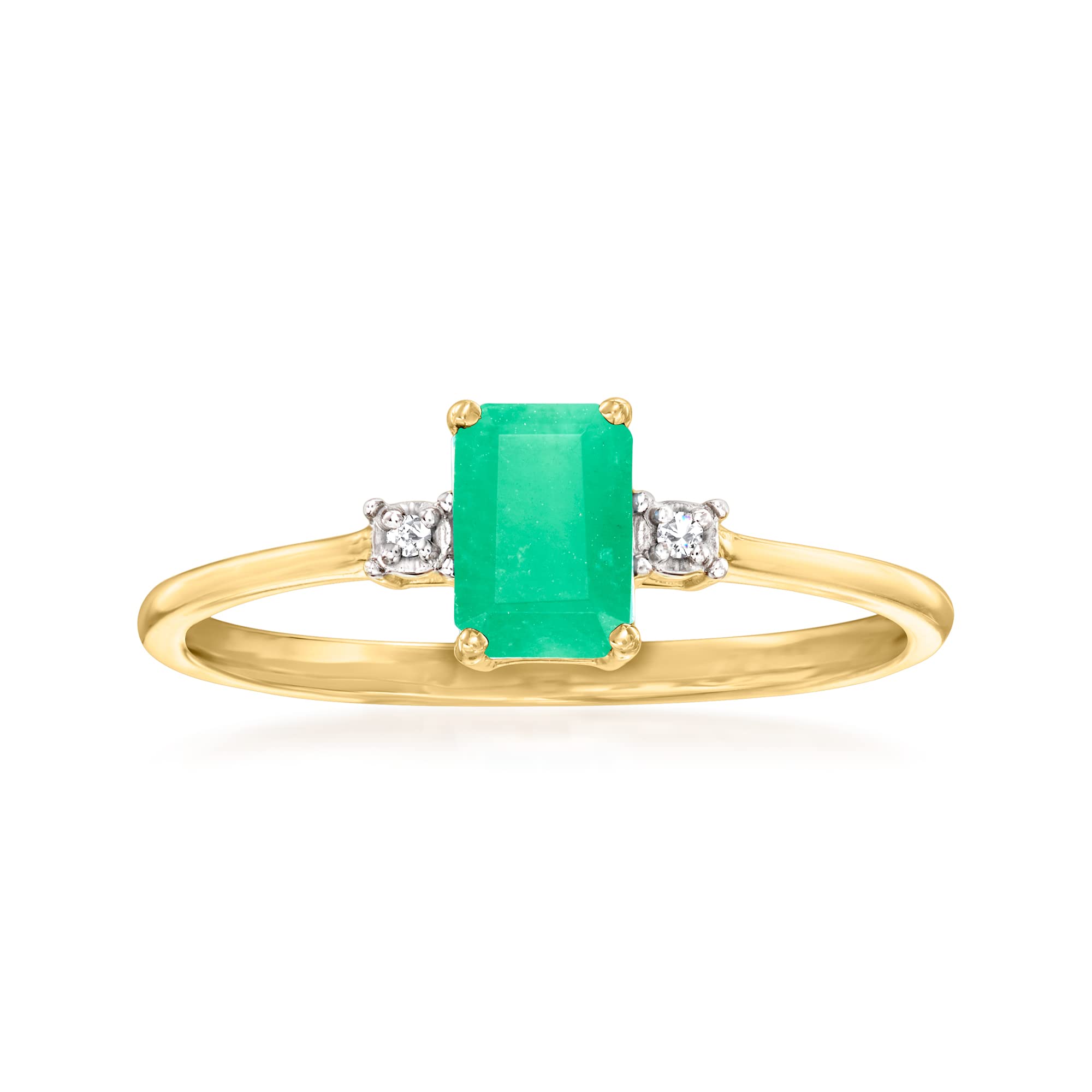 Canaria 0.40 Carat Emerald Ring With Diamond Accents in 10kt Yellow Gold. Size 9