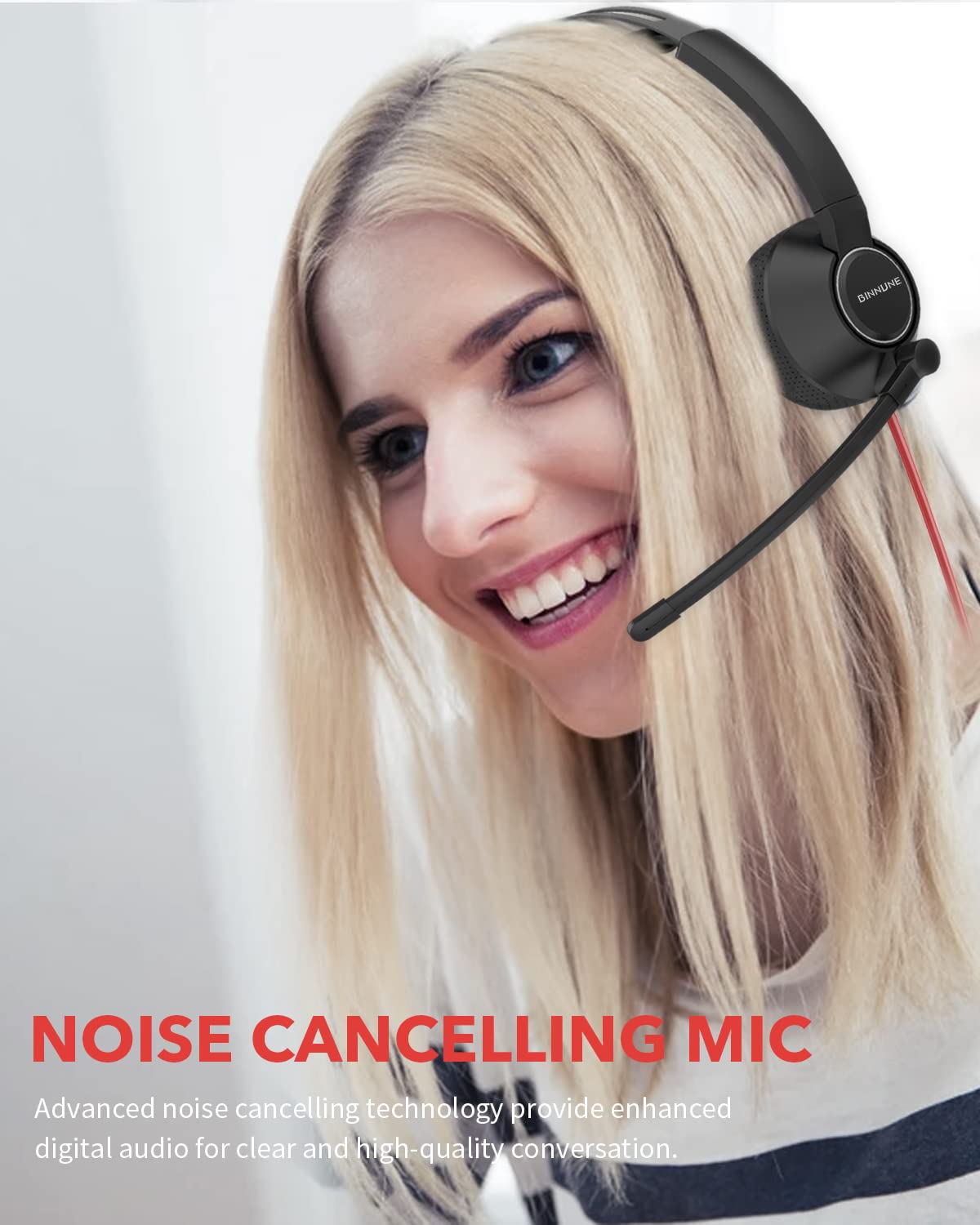 BINNUNE USB Headset with Microphone for Laptop PC Computer Wired Work Headphones with Noise Cancelling Mic for Zoom Office Conference Call Center Dictation