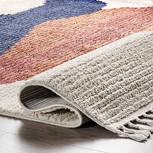nuLOOM Ashton Shaggy Contemporary Abstract Tassel Area Rug, 4' x 6', Beige