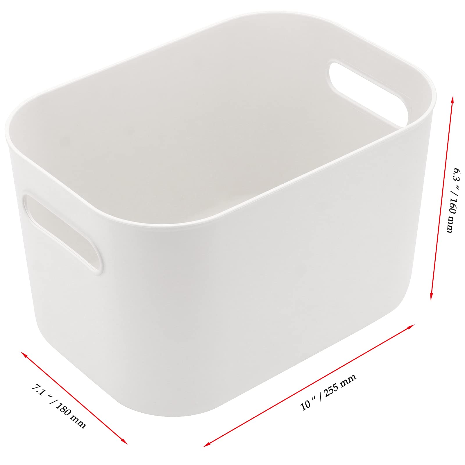 JOIKIT 4 Pack White Storage Bins with Handles, White Bathroom Kitchen Organizer Bin, White Plastic Vanity Storage Bins for Hand Soap, Body Washes, Towels, Shampoos, Lotions, Bath Balls, 10x7x6.3 Inch