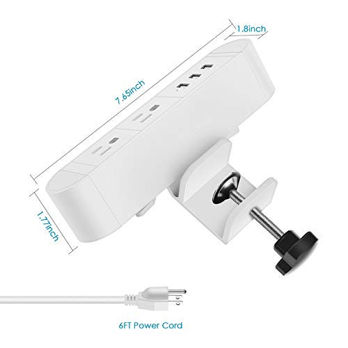 Desk Clamp Power Strip,The Clamp Edge Mount Power Center,Aluminum Alloy Fireproof Desktop Power Socket,Desktop Charging Station(White) (2AC & 3 USB)