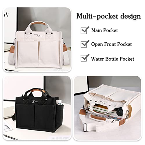 PORRASSO Women Shoulder Bag Casual Handbag Ladies Large Crossbody Bag Canvas Tote Bag for Travel Shopping Daily Use Black