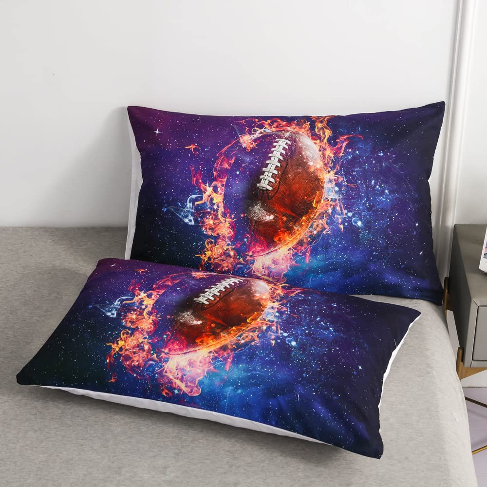 Roscloud Sports Football Rugby Comforter Sets Twin Size Bed Set- 2PC Ice Flame Galaxy Football Boys Quilt Bedspread Bedding Set(Comforter x 1 Pillowcases x 1)