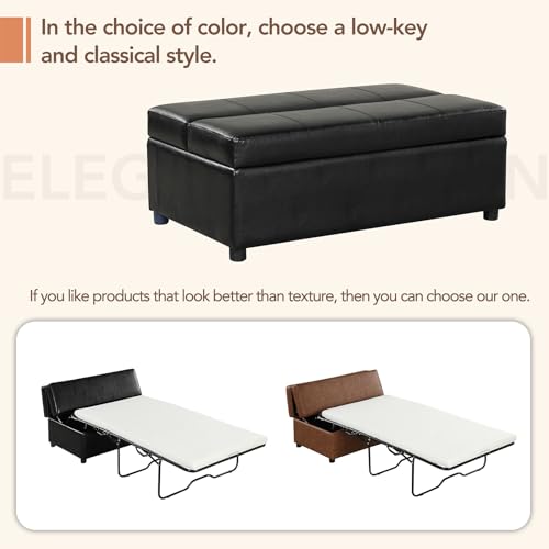 CuisinSmart Folding Ottoman Bed,Pull Out Sofa Bed with Mattress,2 in 1 Convertible Guest Sofa Be,F Old Out Sleeper Sofa Bed for Living Room Small Apartment Bedroom Off Black PU