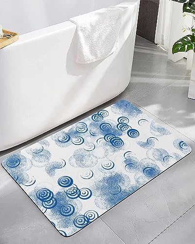 Gogobebe Super Absorbent Diatom Mud Mat Abstract Polypropylene Vintage Texture Blue White Quick-Drying Thin Bath Mat Non-Slip Bathtub Mat Anti-Skid Rubber Bathroom Shower Mat 20x32in