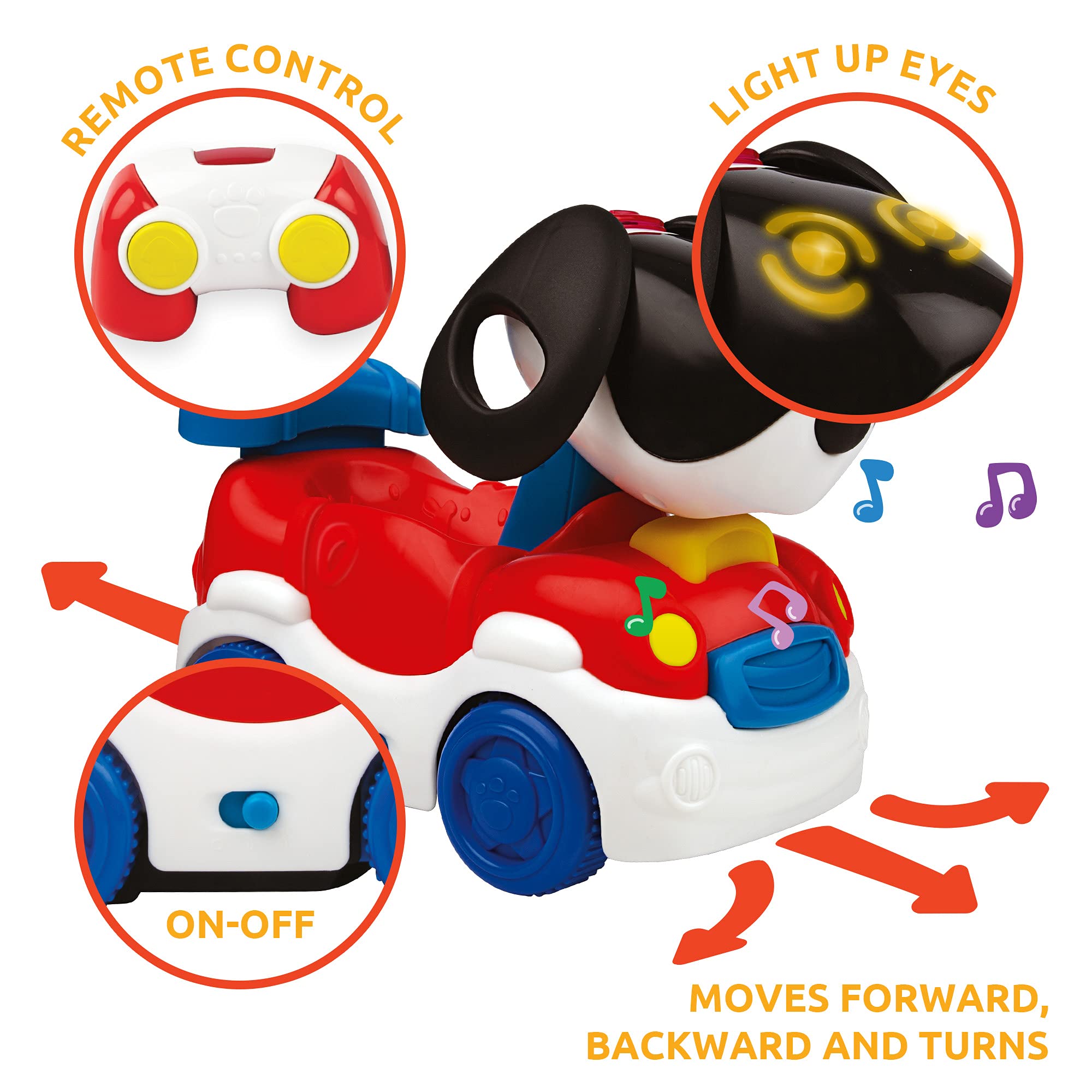 Kiddolab Remote Control Car for Toddlers & Dog Interactive Toy with Straight Driving Car Mode, Wobbling Doggy Mode - Fun Musical Toys with Lighted Eyes for Boys & Girls 18 Months Old & Above