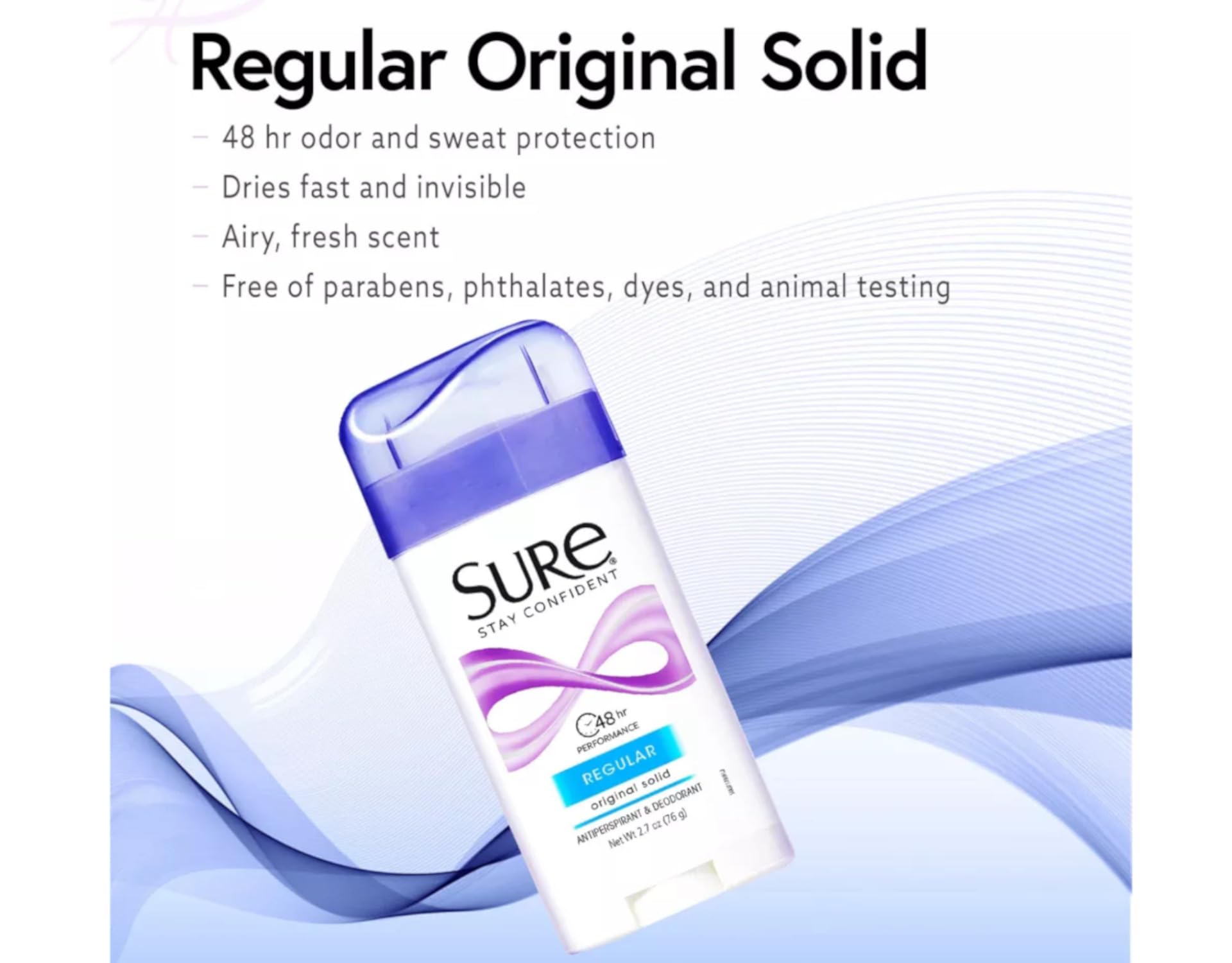 Sure Anti-Perspirant Deodorant Invisible Solid Regular Scent 2.60 oz