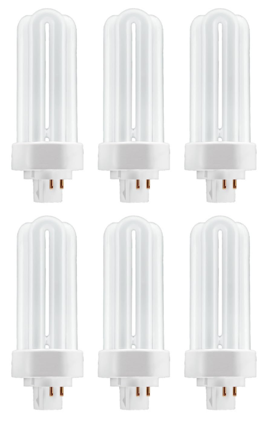GE (6 Bulbs) Cool White 26 watt Plug-in CFL GX24q-3 Base, 5.2 inch F26TX, 4100K Cool White, 1800 Lumen, Compact Fluorescent Light Bulb