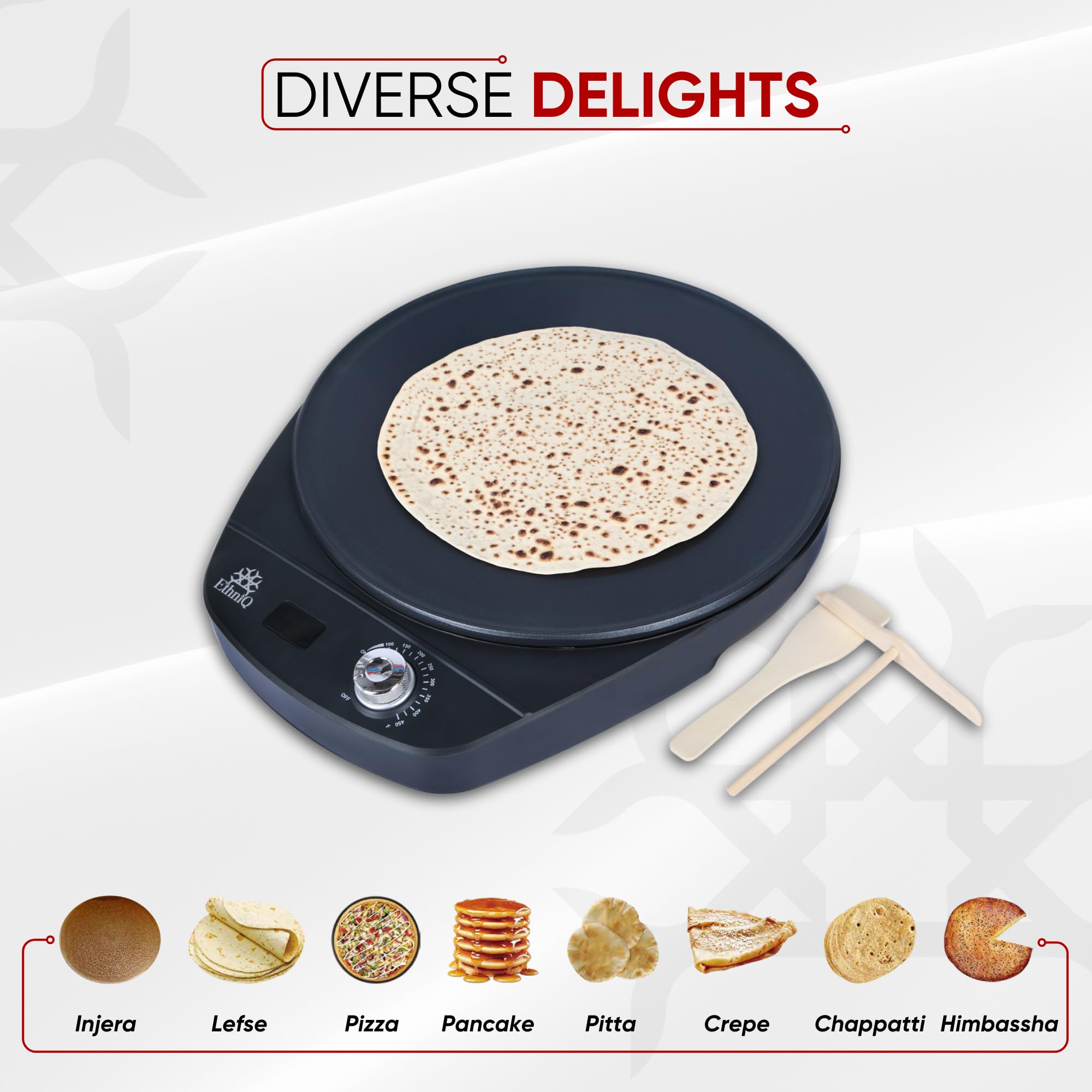Ethniq 16" Electric Injera Maker - Griddle for Crepe, Ethiopian Mogogo, Anjero, Mitad, Pancake, Teff - Adjustable Heat Control with Digital Screen - Non-Stackable Surface - Even Heat Distribution