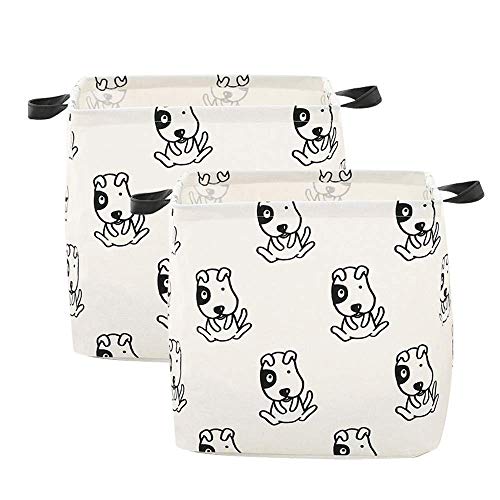 BESIYIN 13" Square Canvas Toy Storage Bins Basket with Handle Collapsible Toy Organizer for Nursery Storage, Kid's Toy & Laundry, Gift Baskets,Pack of 2 (Puppy)