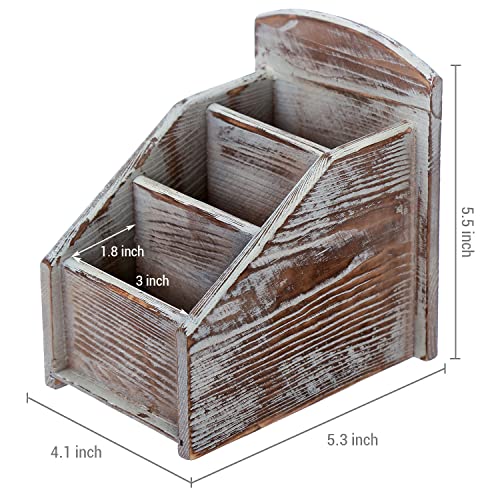 MyGift Rustic Torched Wood Remote Control Holder for Table, 3 Slot Multipurpose Organizer Storage Caddy