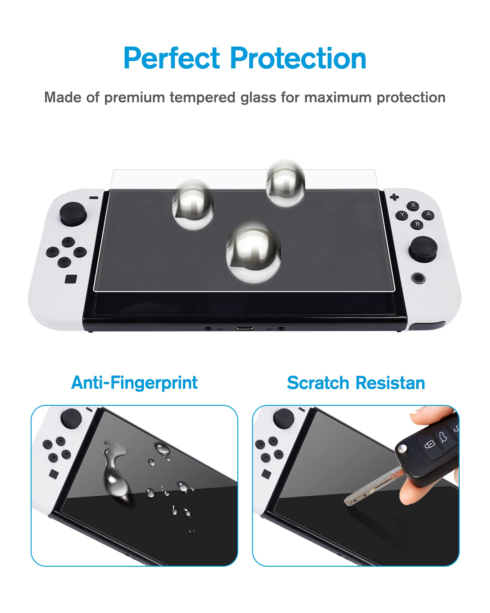 MOBDIK Tempered Glass Screen Protector for Nintendo Switch OLED Model 2021 EZ Kit, Automatic Alignment, 2 Pack