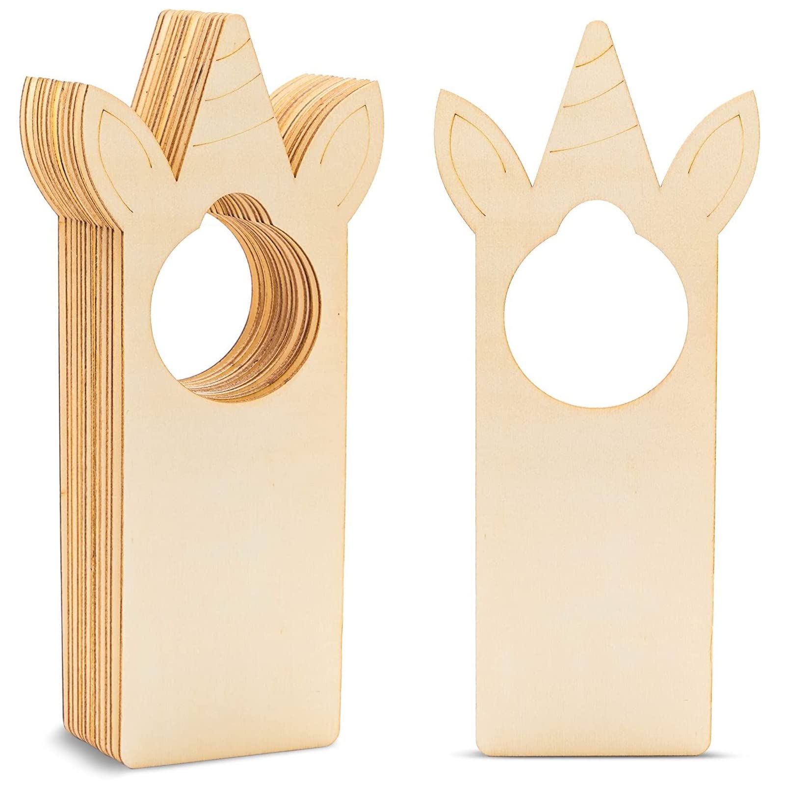 Blank Wooden Unicorn Door Knob Hanger (4.3 x 10 in, 12-Pack)