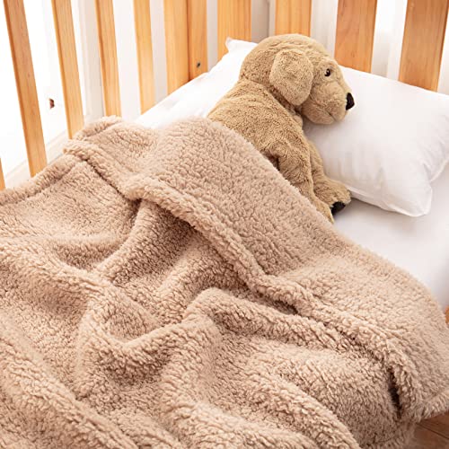 Bertte Sherpa Fleece Baby Blanket | Plush Swaddle Receiving Blankets Super Soft Warm Lightweight Breathable for Infant Toddler Crib Stroller - 33"x43" Large, Light Beige