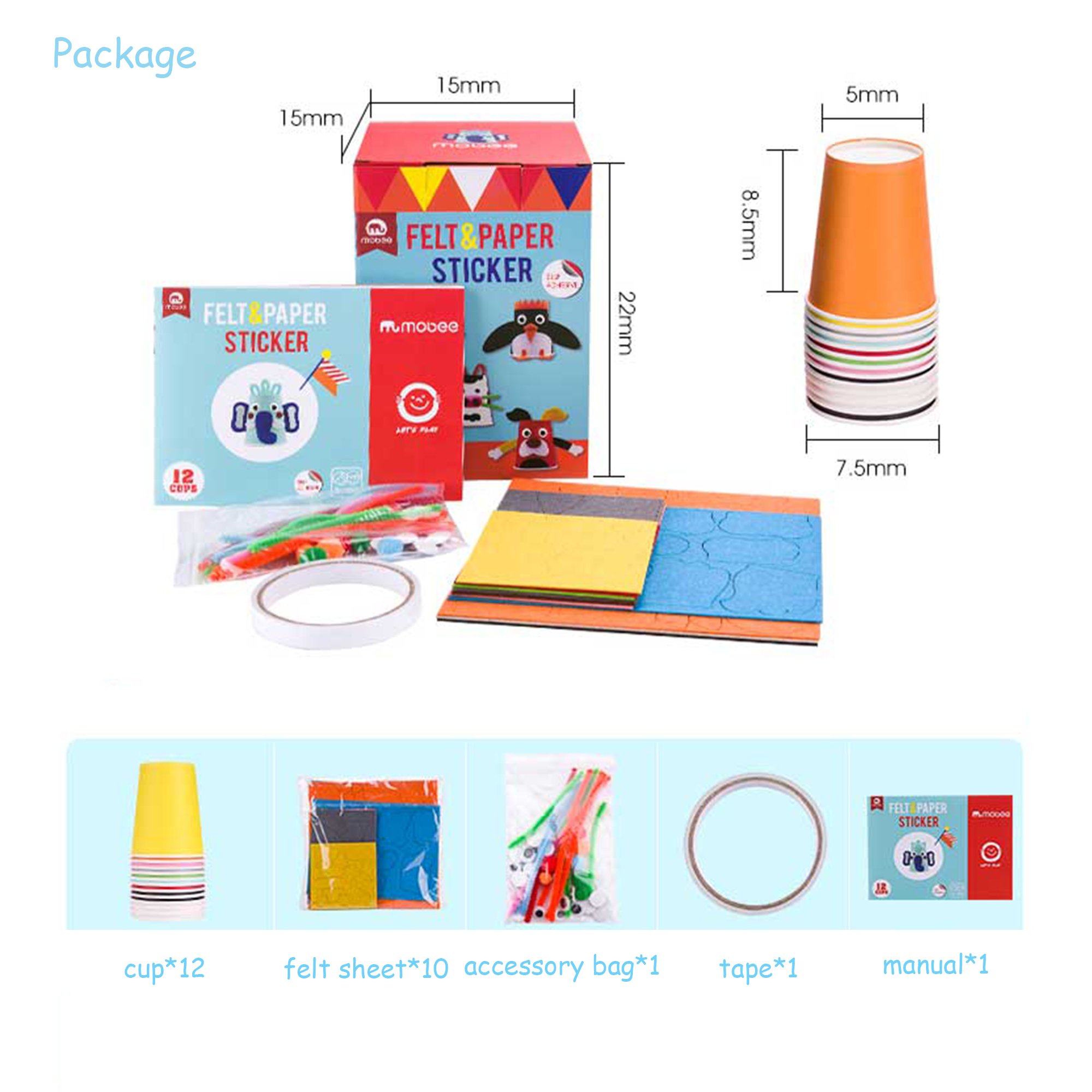 Mobee Felt Paper Cup Sticker DIY Craft Kits Paper Art Training Early Educatioanl Playing Toys Kids