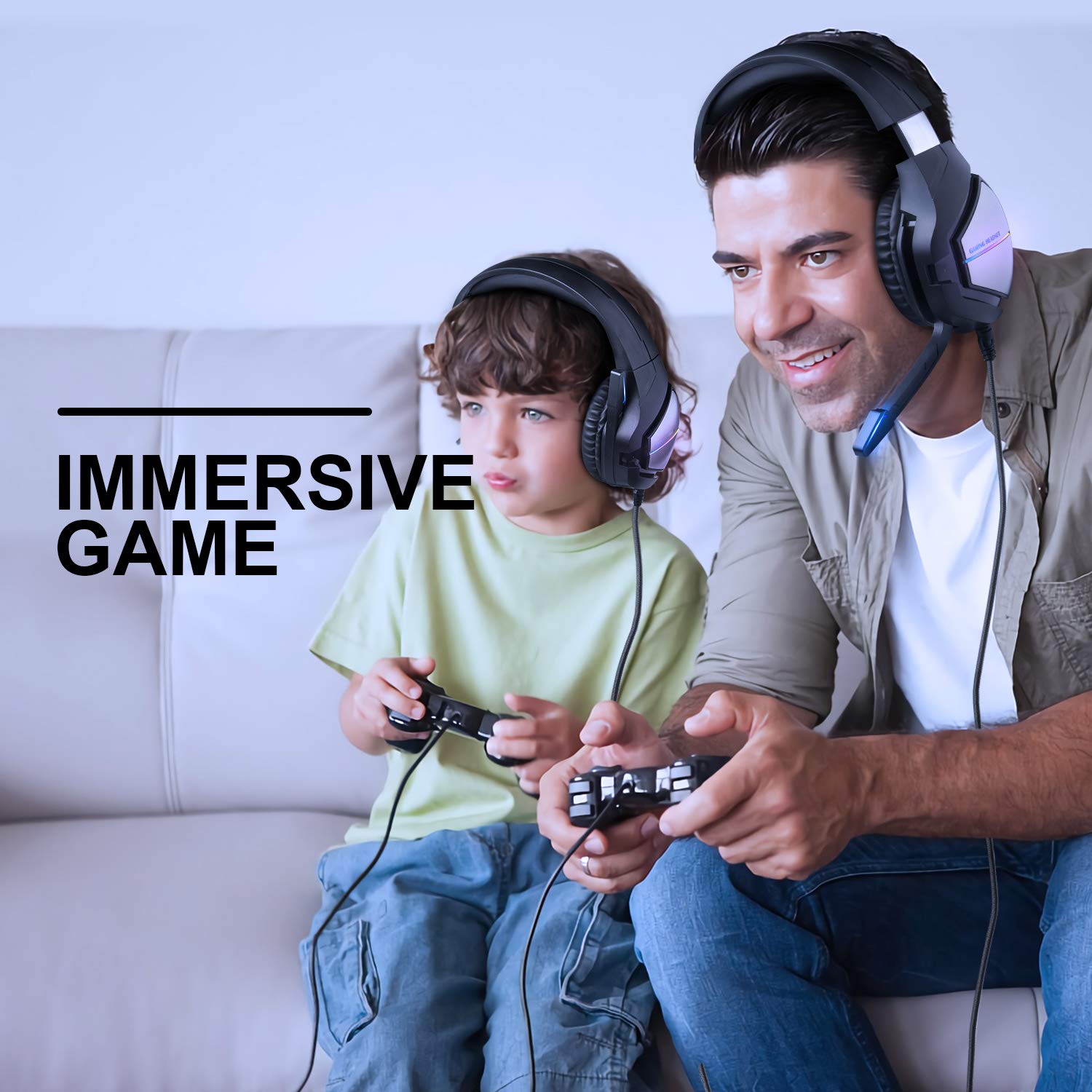 Bravekoi Stereo Gaming Headset, 3.5mm Wired Gaming Headphones, PC Gaming Headset with Noise Canceling Mic & LED Light, Compatible with PS4, PS5, PC, Xbox One, Nintendo Switch, Laptop