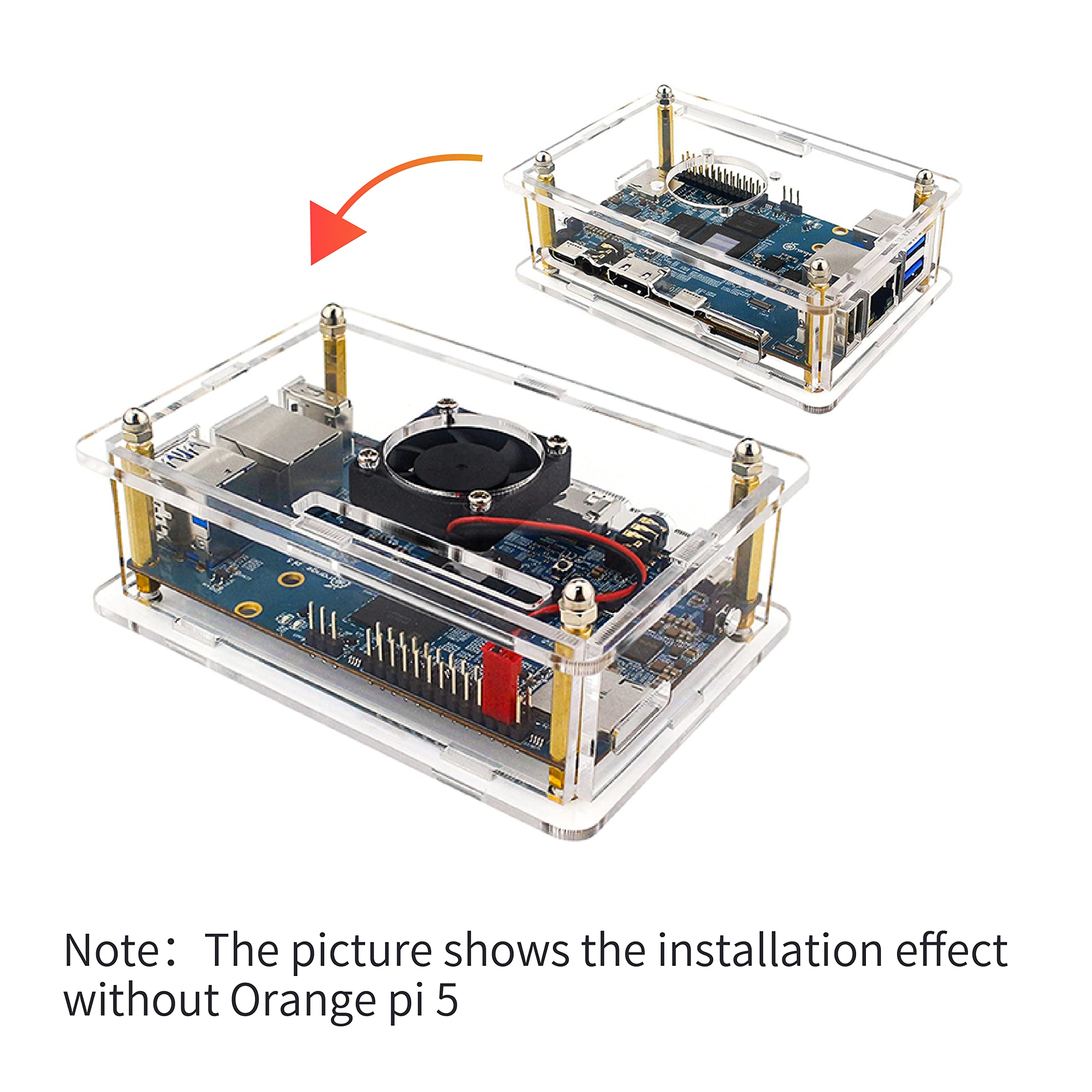 Case Fit Compatible for Orang- Pi 5 Acrylic Case Enclouse Clear Box Cover Protecion Shell with Cooling Fan Heatsink Compatible with Orang- Pi 5 Accessories