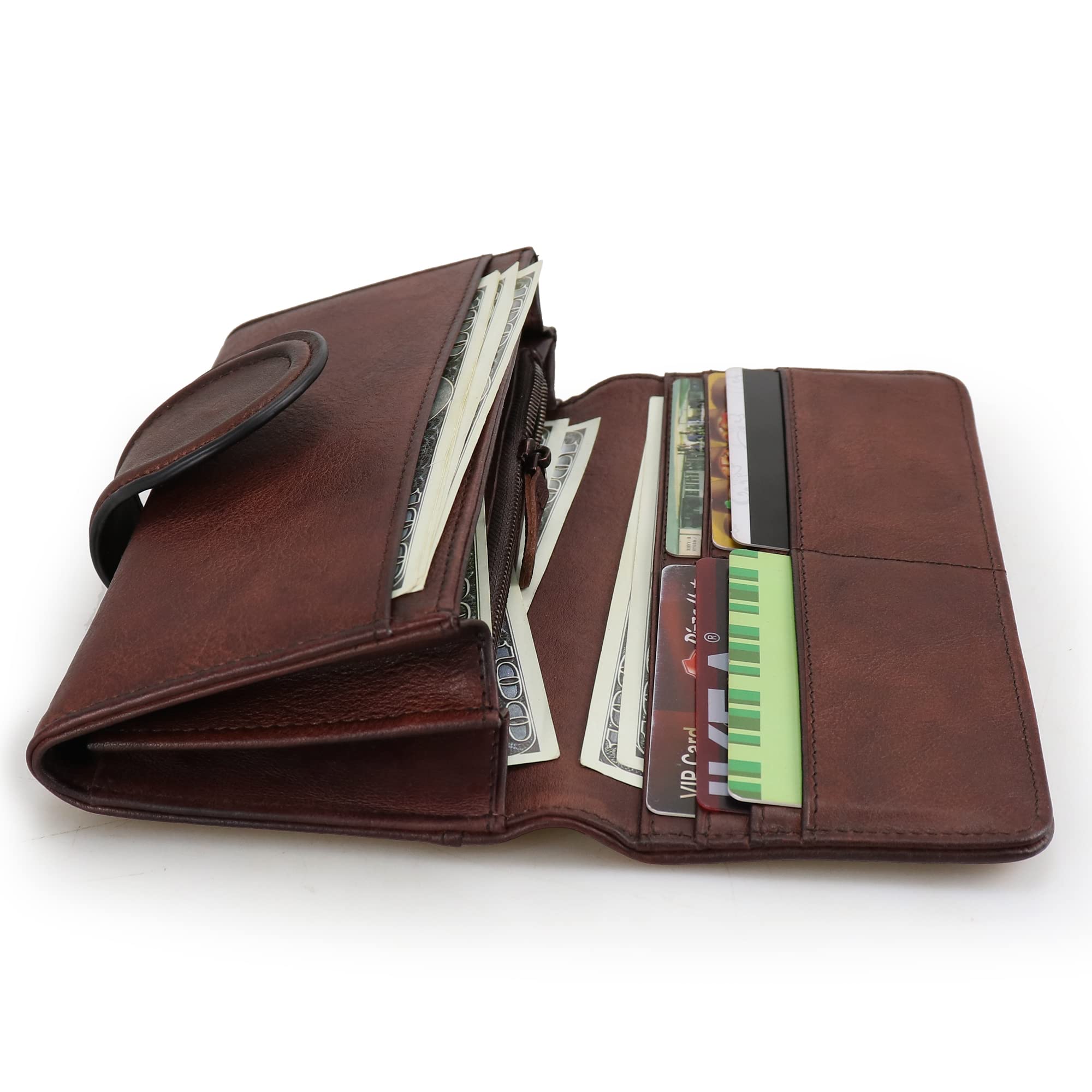 LETEULO Womens Wallet Leather Card Holder Designer Clutch Wallet Purse with Zipper Pocket (Coffee)