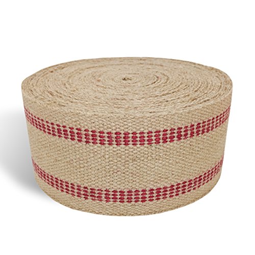 Briar Hill 3.5 Inch x 10 Yards Upholstery or Craft Jute Webbing, Natural with Red Stripes