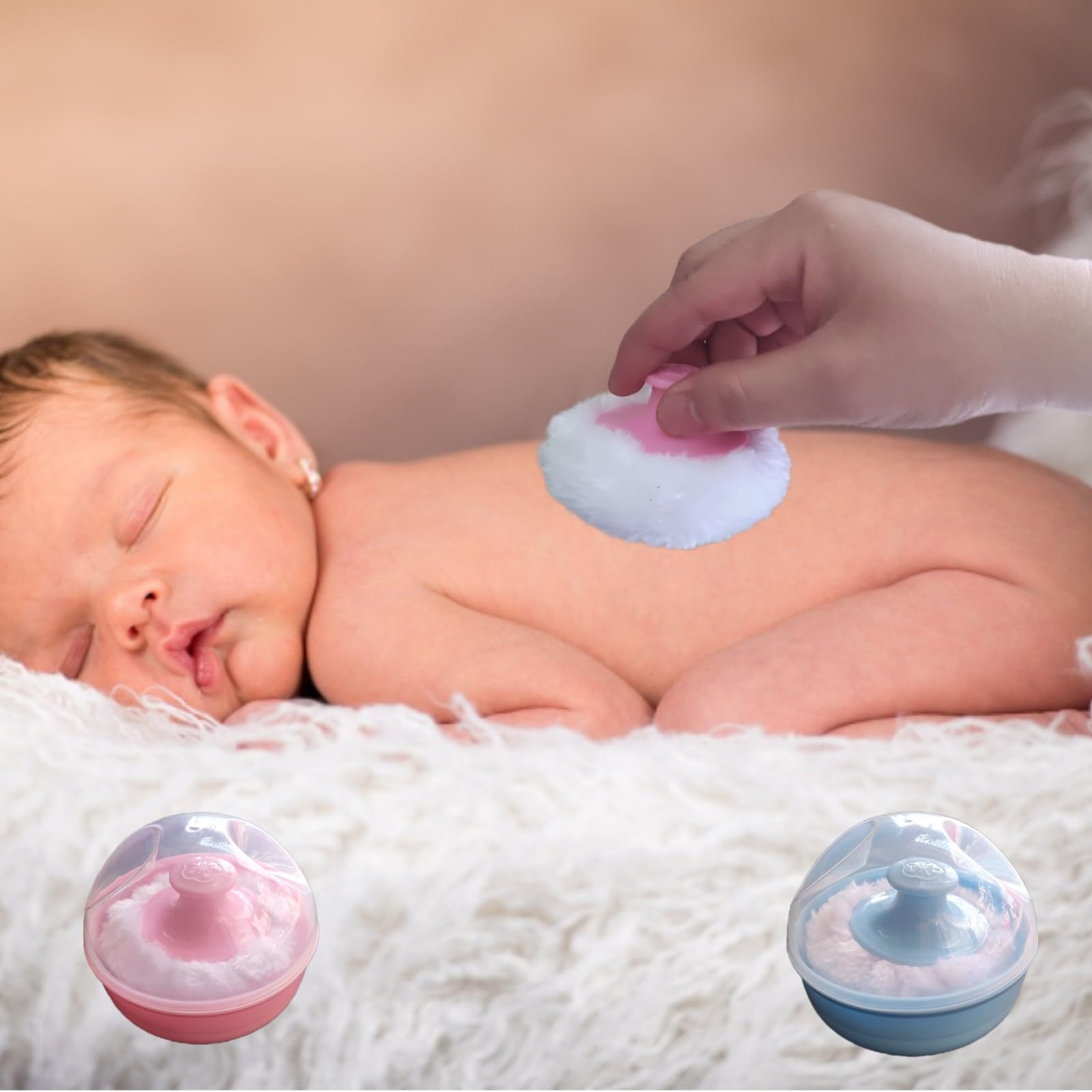 Baby Powder Puff Plush Box Container Baby Powder Container (Pink)