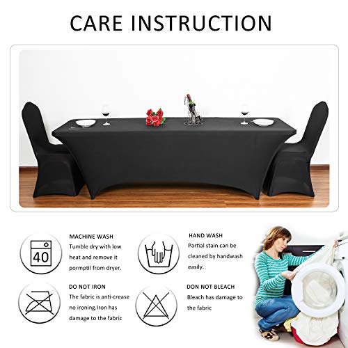Obstal 6ft Stretch Spandex Table Cover for Standard Folding Tables - Universal Rectangular Fitted Tablecloth Protector for Wedding, Banquet and Party (Black, 72 Length x 30 Width x 30 Height Inches)