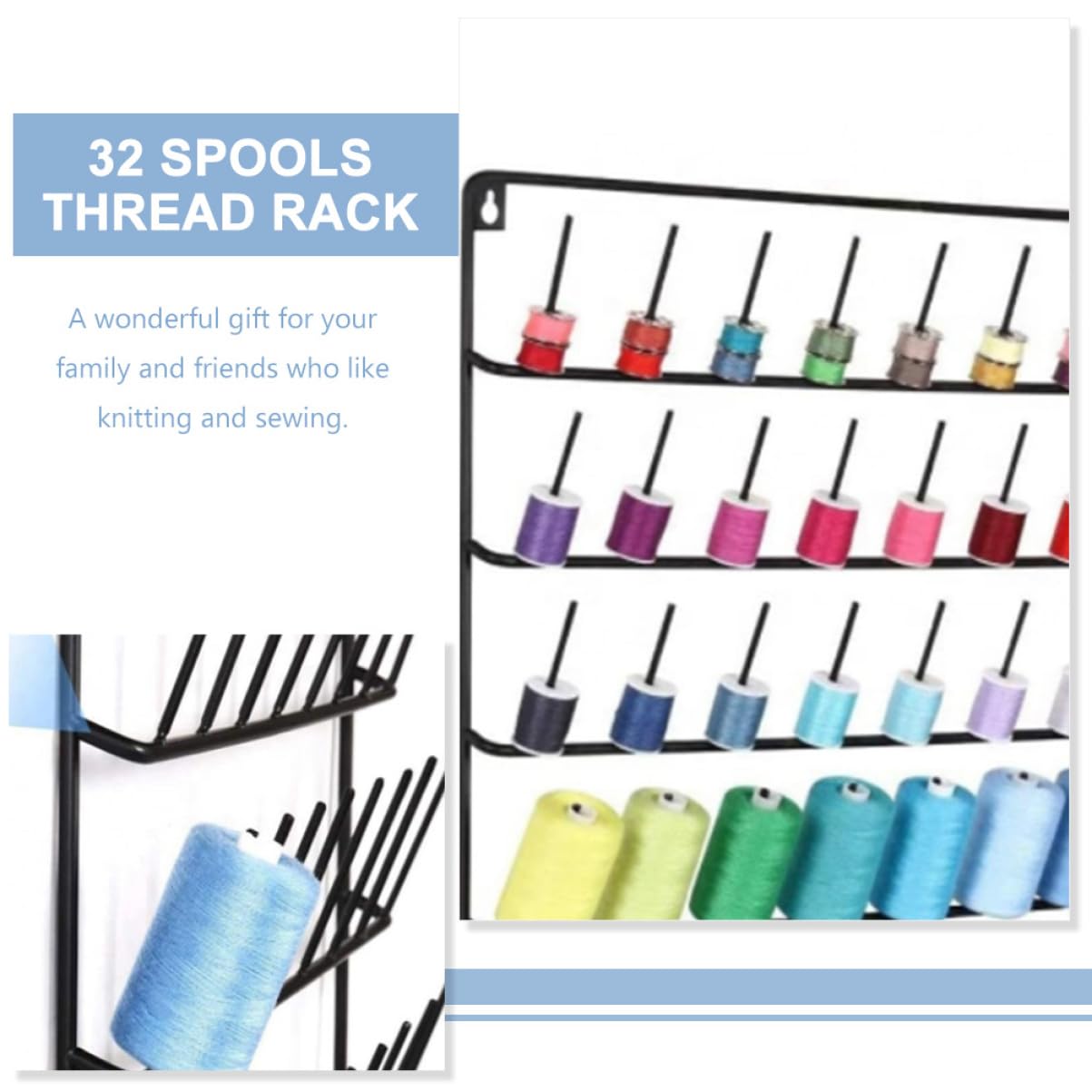 DIYEAH 32 Axis Frame Serger Room Thread Organizer Wall- Mounted Thread Holder Cone Thread Rack Metal Sewing Organizer Hair Braiding Accessories Thread Supplies Wire Rack Embroidered Iron