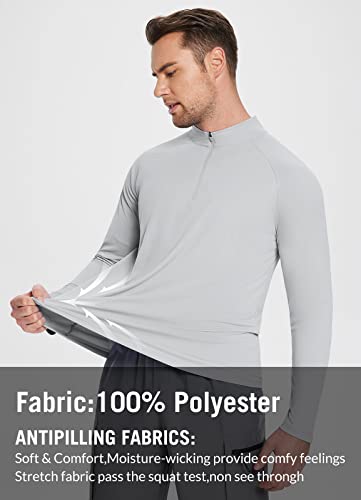 BALEAF Men's 1/4 Zip Pullover Sun Protection Shirts UV SPF T-Shirts UPF 50+ Long Sleeve Rash Guard Hiking Golf Grey XL