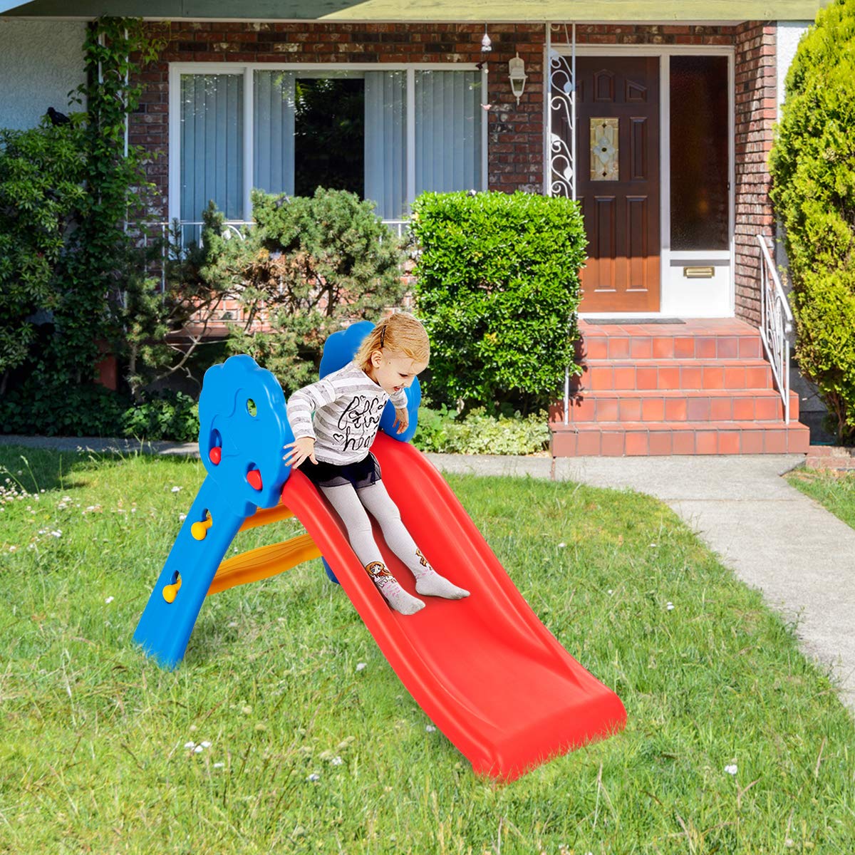 KOTEK Folding Toddler Slide for Indoor and Outdoor, Freestanding Baby Play Climber Slide Set, 2 Steps Climber, Easy Storage, Playground Toy for Children Kids