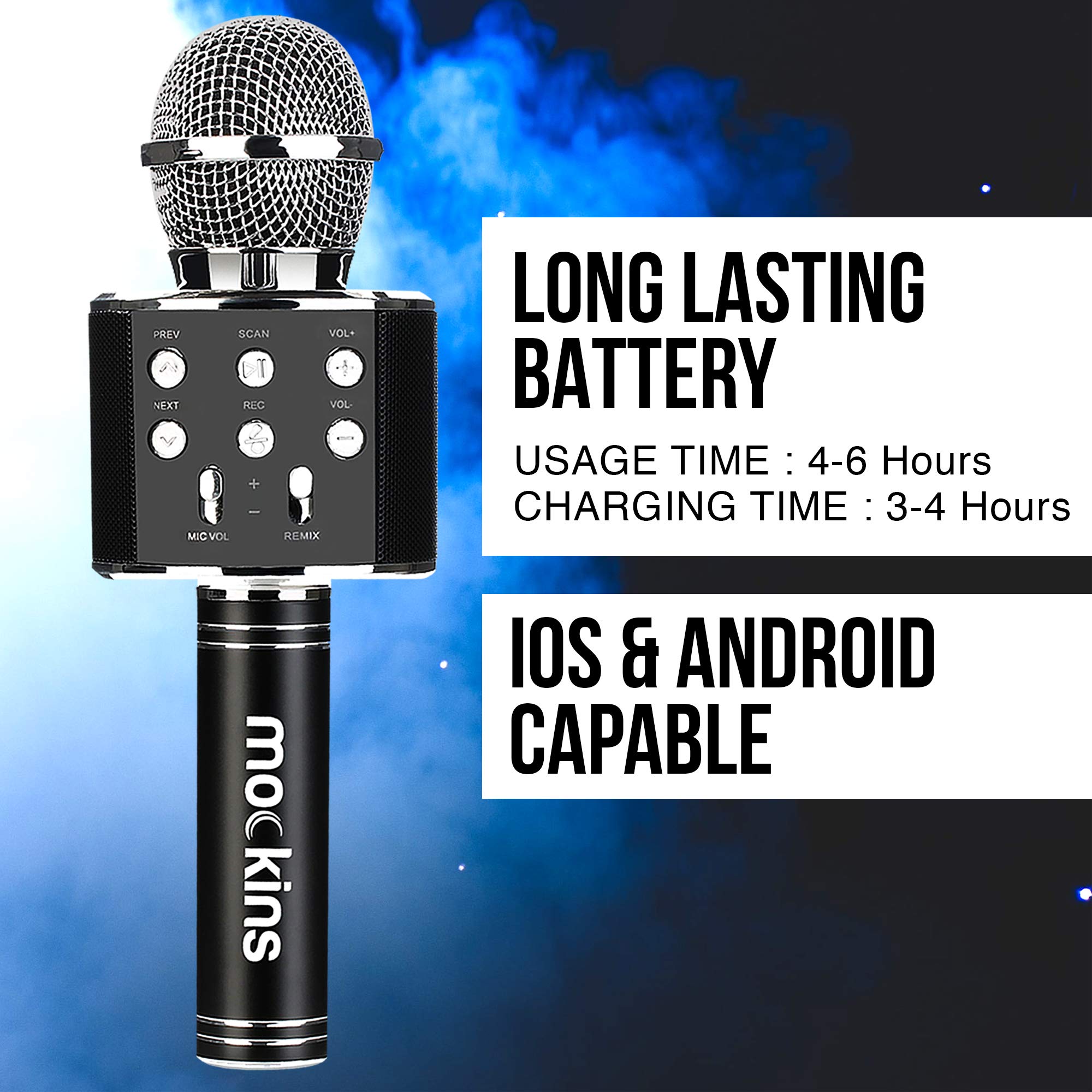 Mockins 2 Pack Black Bluetooth Karaoke Microphone for Kids with Bluetooth Speaker | Wireless Microphone Karaoke Compatible w/Android & iOS | Bluetooth Microphone Wireless | Karaoke Mic