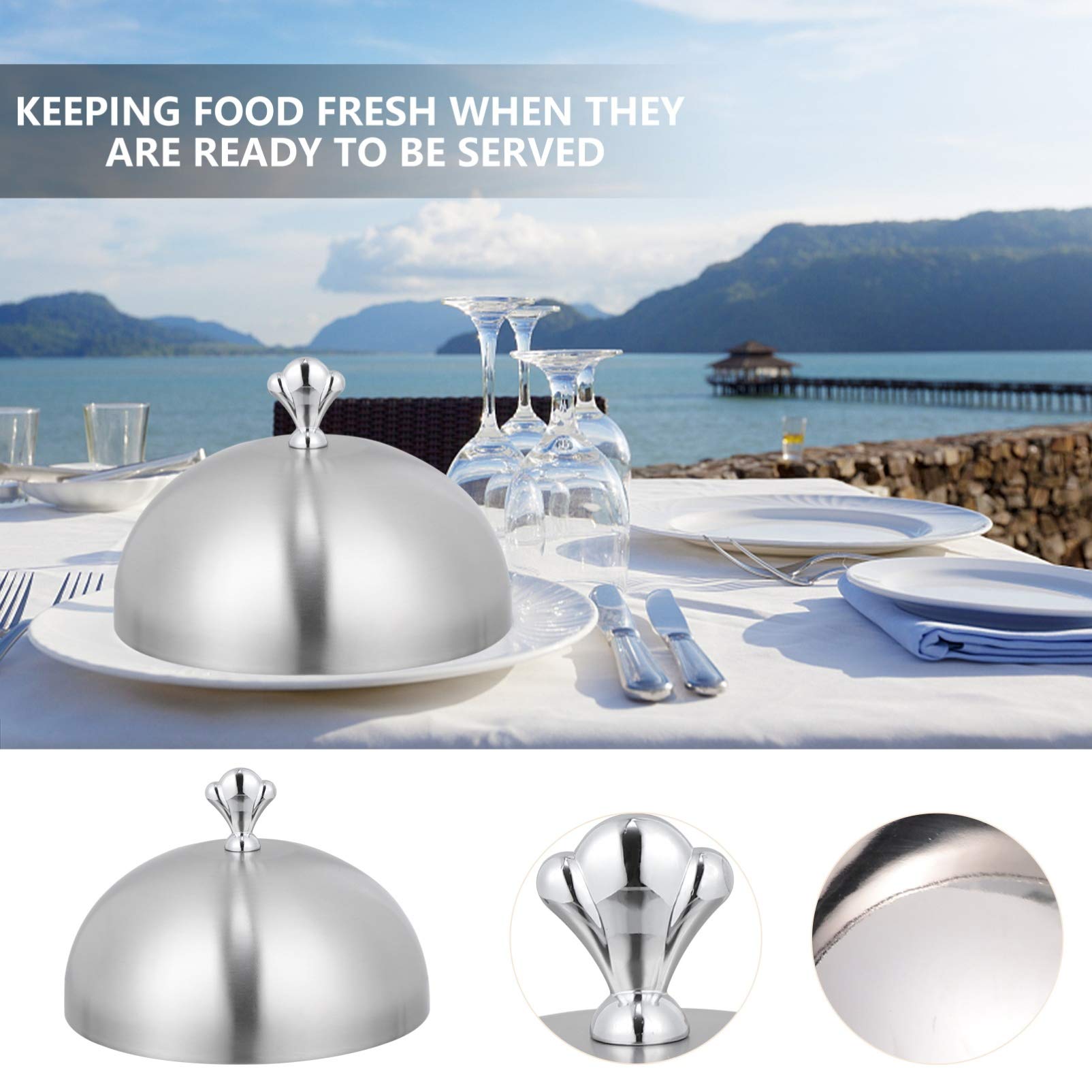 Cabilock Stainless Steel Restaurant Cloche Serving Dish Food Cover Dome Plate Covers for Steak Cake Appetizer Plate to Keep Food Warm (7.86x3.93 inch)