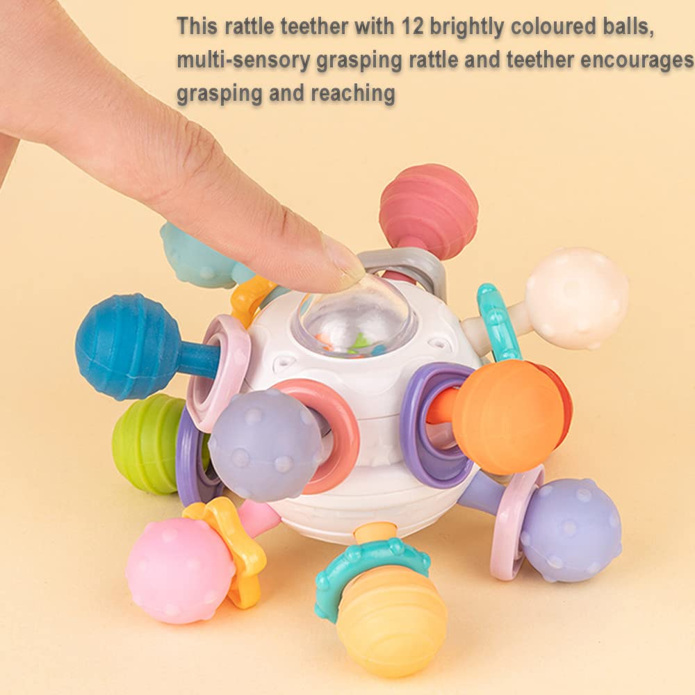 Baby Sensory Teething Toys - Soft and Safe Teether for Babies 0-12 Months - Grasping, Teething, and Rattle Activities - Ideal Gift for Infants