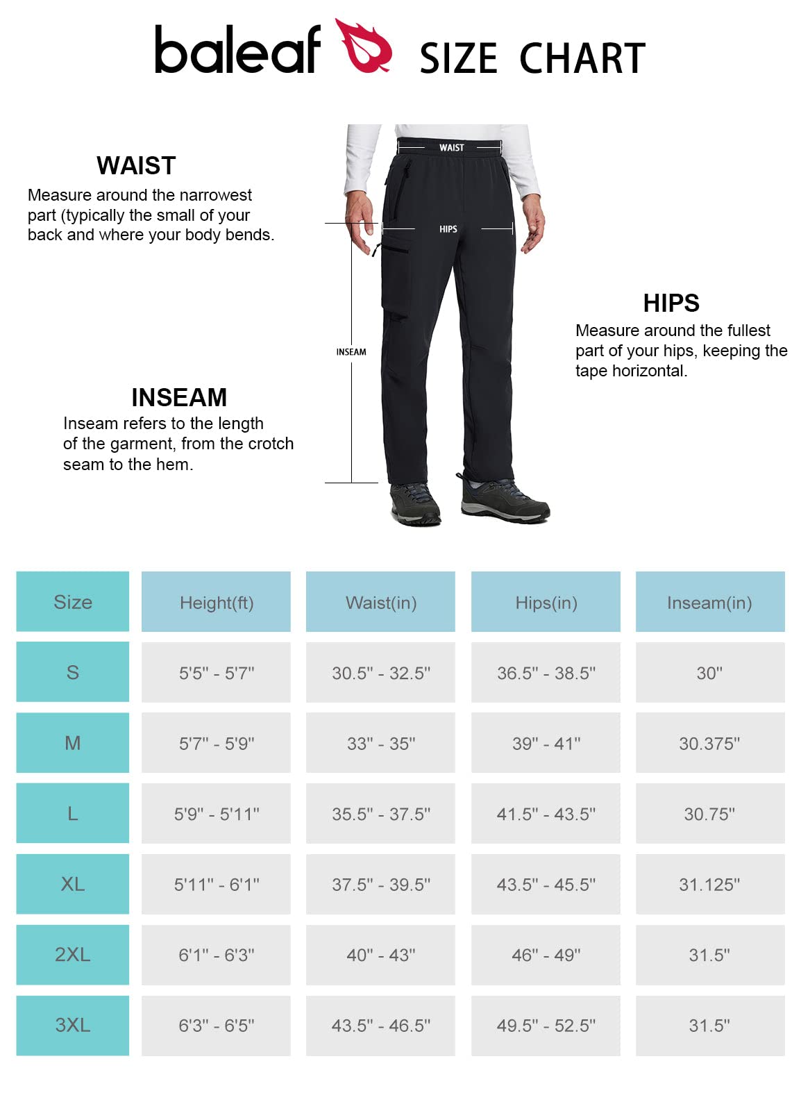 BALEAF Men's Fleece Lined Hiking Cargo Pants Waterproof Softshell Snow Ski Pants Winter Outdoor Clothing with Zipper Pockets Black Size M