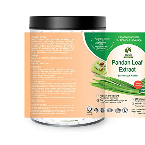 BioNutricia 5 x 200g Pandan Leaf [Screwpine] Extract Powder Pure Plant Extract for Bakery, Drinks and Dessert [Manage Blood Sugar Level, Increase Metabolism & Insulin Regulation]