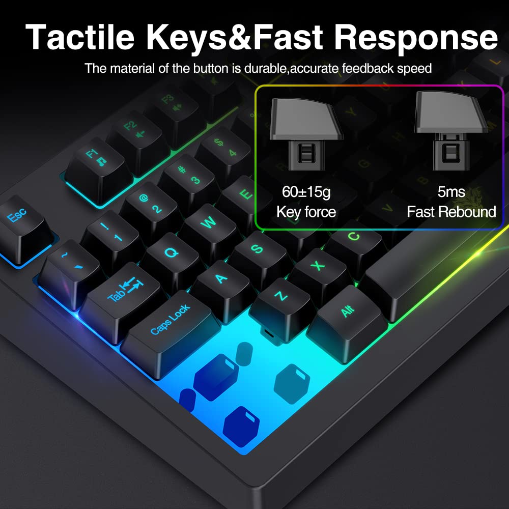 BENGOO Gaming Keyboard, RGB LED Rainbow Backlit Small Wired Keyboard with 89 Keys and Multimedia Shortcus,Mechanical Feeling Keyboard with 25 Anti-ghosting Keys for Computer Gamer PC Mac
