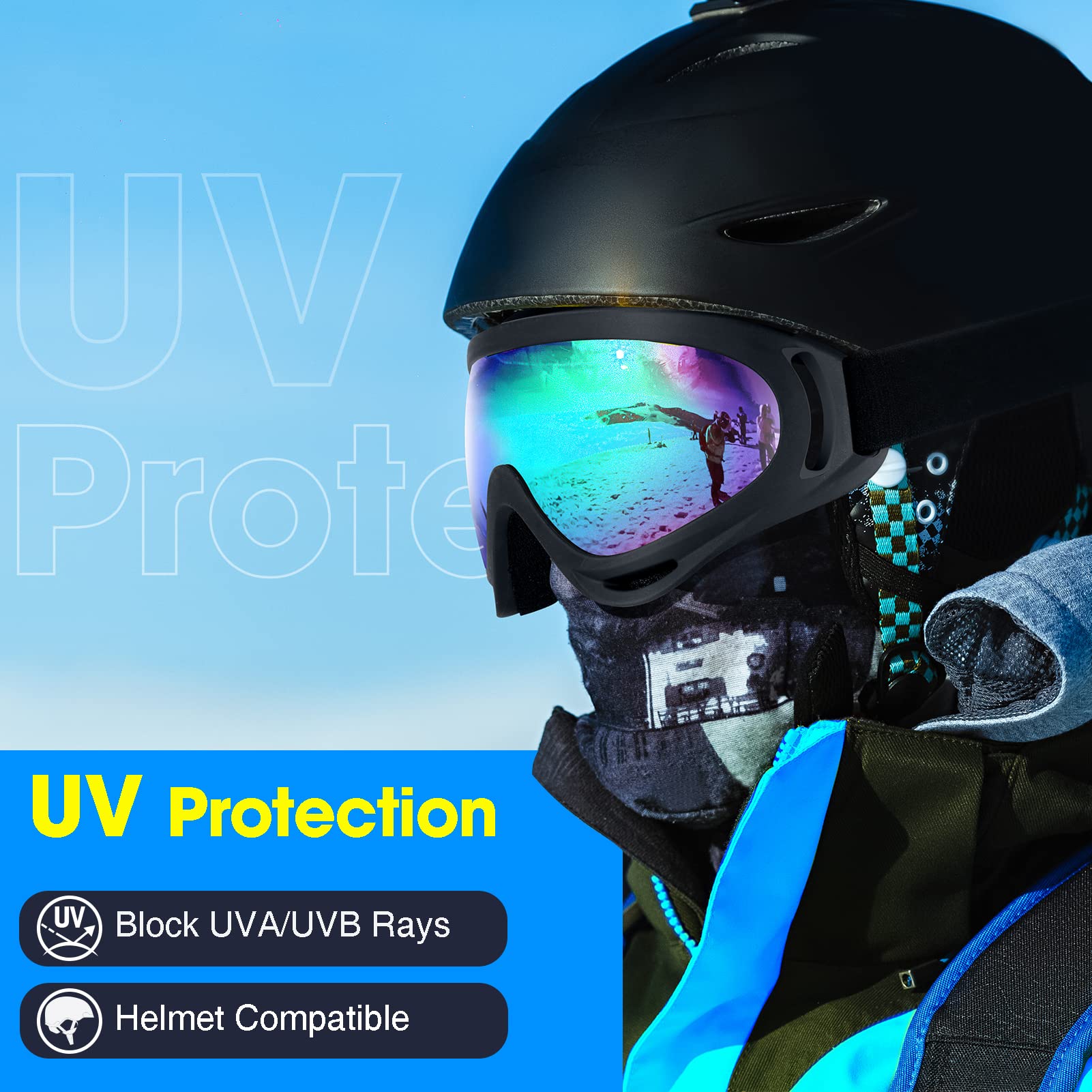 Braylin 2-Pack Kids Ski Goggles, Snowboard Goggles for Men, Women, Youth, Boys or Girls, Snowmobile Goggles