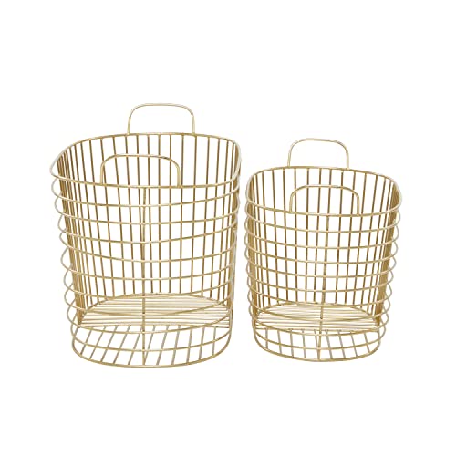 CosmoLiving by Cosmopolitan Metal Round Storage Basket with Handles, Set of 2 20", 17"W, Gold