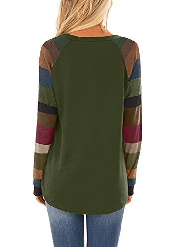 BLENCOT Womens Red Fall Tunics Shirts Color Block Full Sleeve Round Neck Soft Sweatshirts Pullover Tops Medium