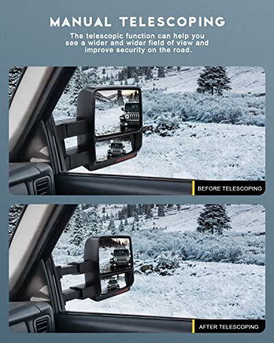 OCPTY Tow Mirror for 2007 2008 2009 2010 2011 2012 2013 2014 for Ford for F-150 Pickup Truck Pair Set Power Heated Puddle Signal Manual Telescopic Towing Mirrors (RH+LH)