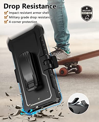 FNTCASE for Google Pixel 7 Case: Built-in Screen Protector & Kickstand | Extra Front Frame | Full-Body Dual Layer Rugged Belt-Clip Holster | Military Shockproof Cell Phone Protective Cover 5G - Black
