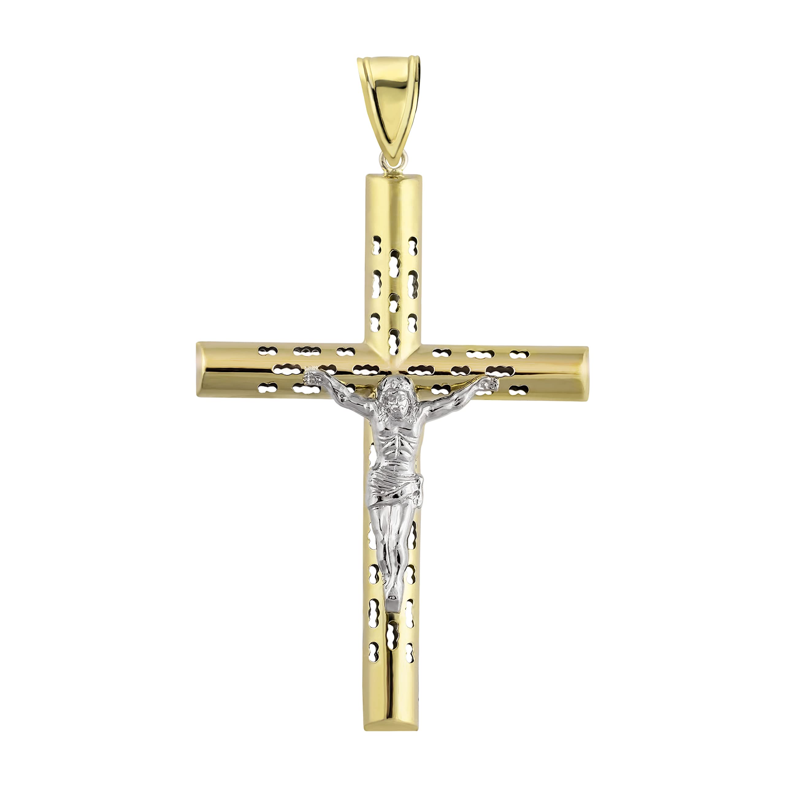BAYAM 3.25" Huge Jesus Christ Crucifix Cross Pendant Charm Real 10K Yellow White Gold