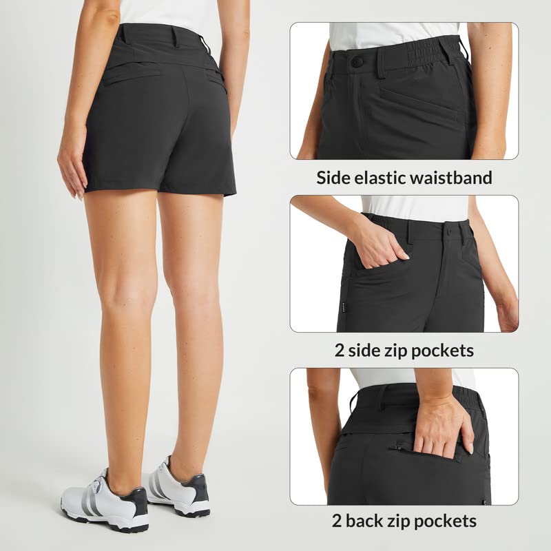 BALEAF Women's Golf Shorts Stretch 4.5" Quick Dry Mesh Breathable Hiking Spandex Active with Pockets Athletic Black Size M