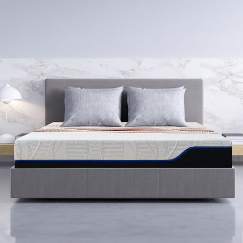 SERENITY HOME 12" King Memory Foam Mattress, Breathable Bed Mattress, Cooling-Gel Memory Foam Mattress in a Box, Support & Pressure Relief Mattress, Fiberglass Free, Made in USA | King,White/Blue
