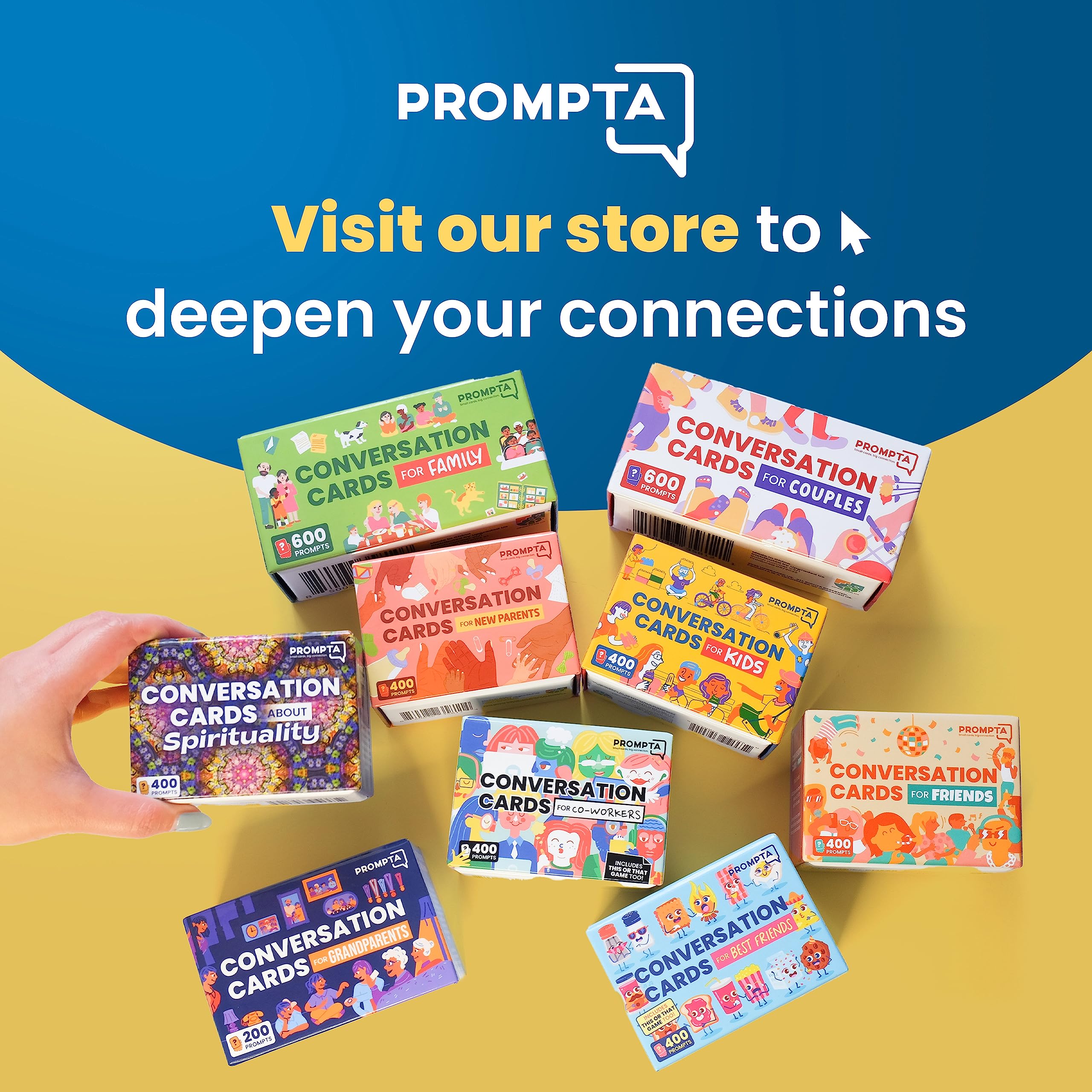 Prompta 400 Conversation Cards for Friends – Casual, Funny Get to Know You Conversation Starters to Connect with Friends