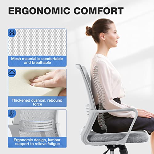 Office Chair - Ergonomic Office Chair Mid Back Office Desk Chair with Wheels Computer Chair with Lumbar Support Home Office Chair with Armrests for Adults, Grey