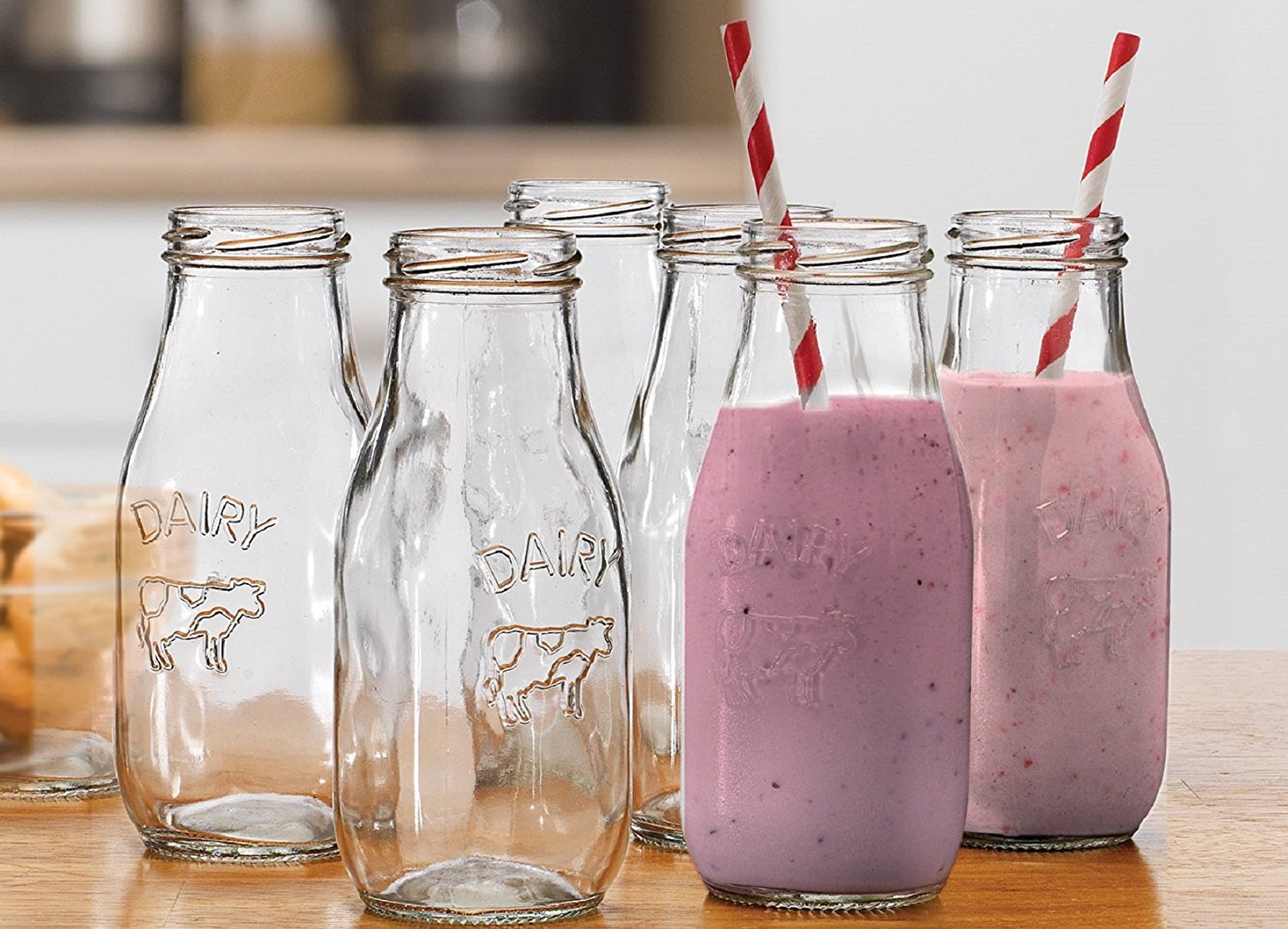 Circleware Dairy Milk Glass Bottles, 10.5 oz, Clear