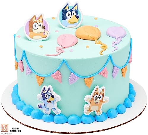 DecoPac Bluey So Much Fun Rings, Cupcake Decorations Featuring Bluey, Bingo, Bandit, and Chilli, 3D Food Safe Cake Toppers – 24 Pack