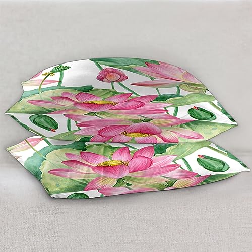 Floral Lotus Pattern Satin Pillow Cases Silk Satin Pillowcase for Hair and Skin Standard Set of 2 Super Soft Silk Pillowcase with Envelope Closure (20x26 in)